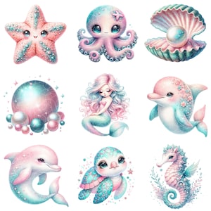 Cute Little Mermaids Clipart, Watercolor Mermaids Clipart, Mermaid PNG ...