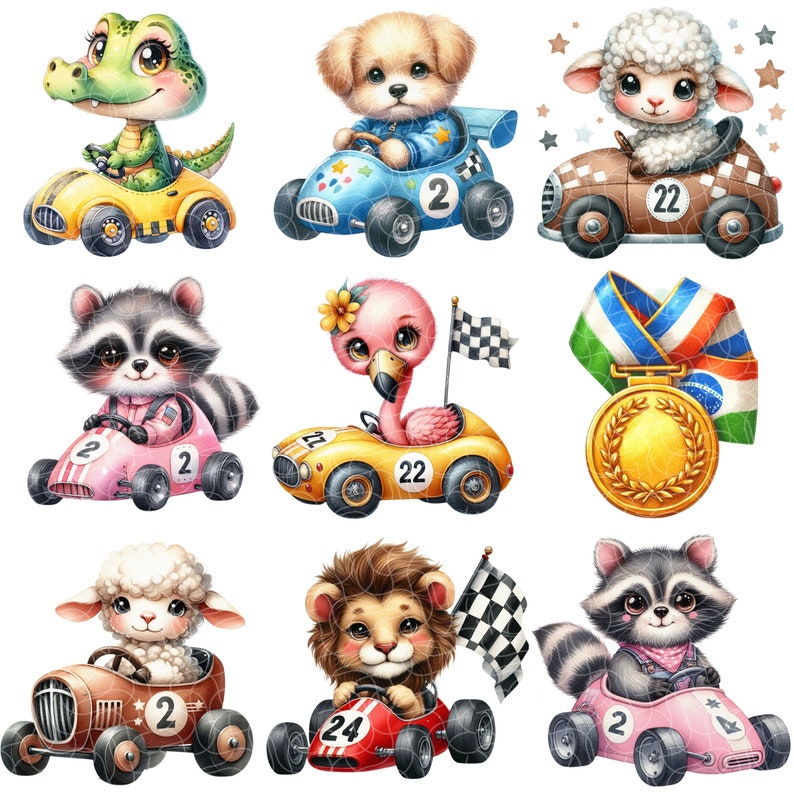 Animal Racer Clipart Bundle, Racing Clip Art, Cute Baby Animals, Race ...