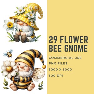 Watercolor Flower Bee Gnome Clipart Bundle: Spring Garden PNG (digital ...