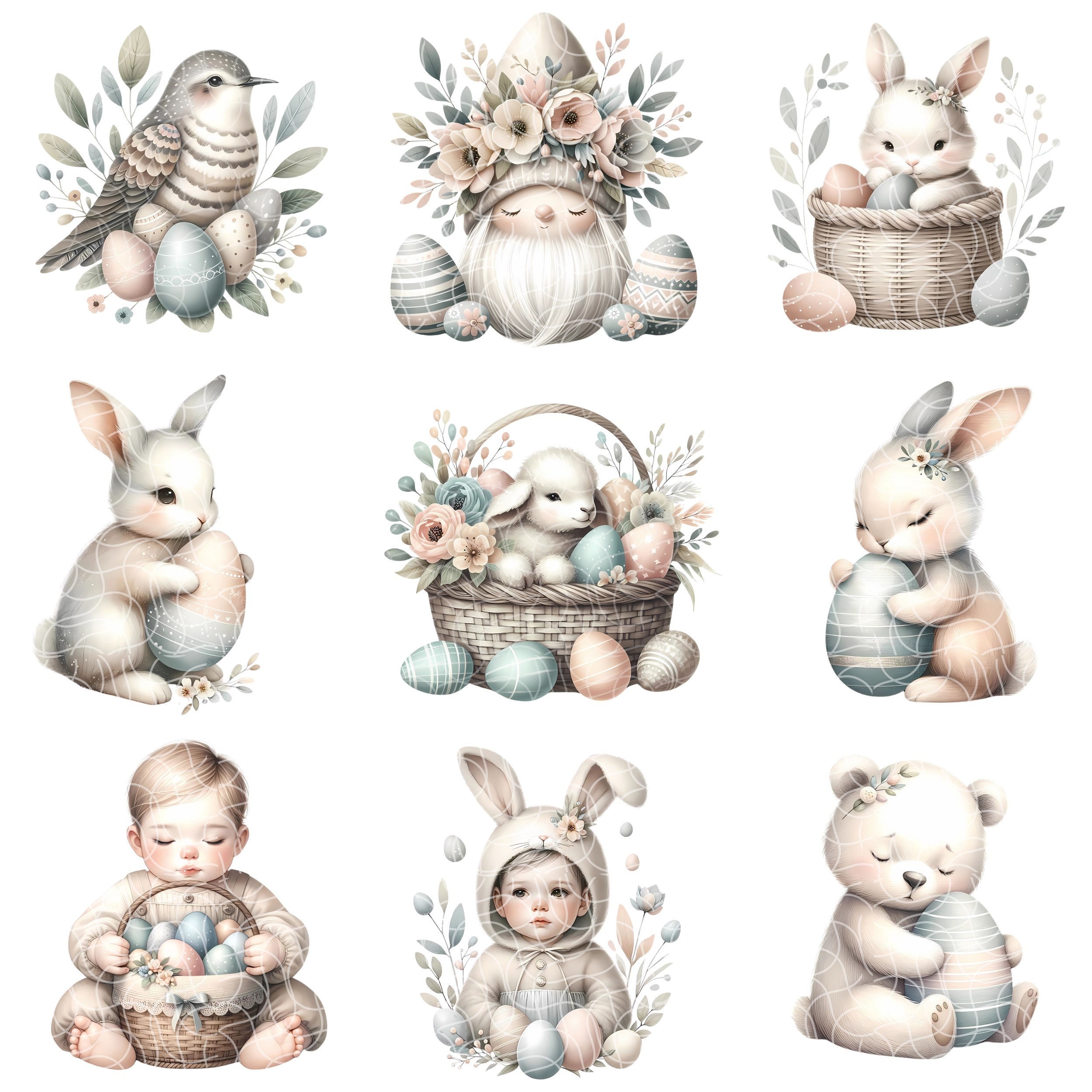 Cute Easter Clipart Bundle, Large Bundle PNG Easter Bunny ...