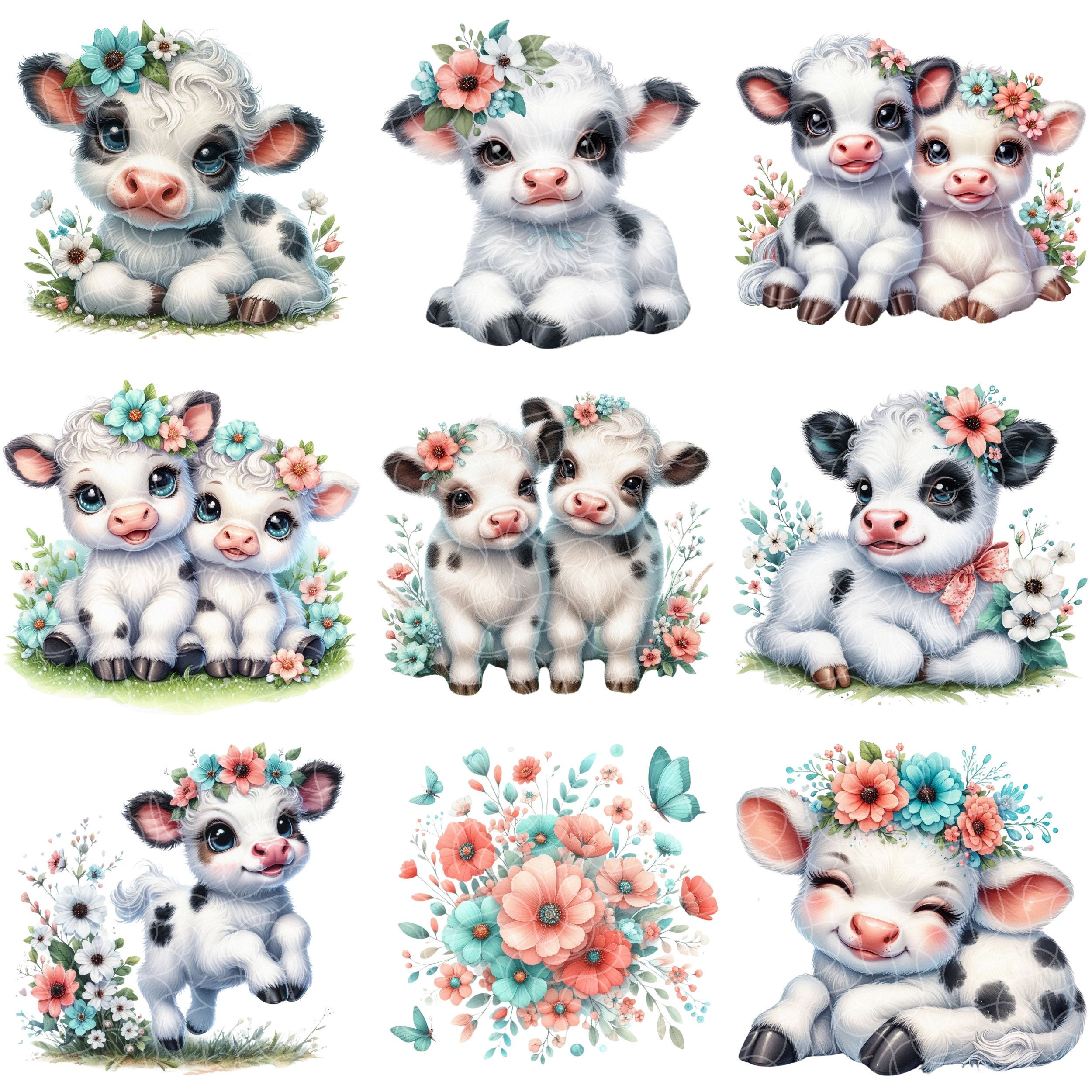 Cute Watercolor Baby Cows Clipart Collection - Instant Download PNG ...