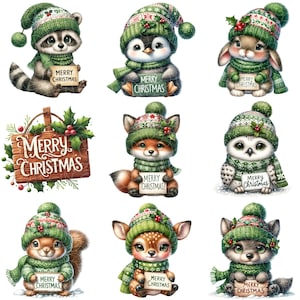 Winter Animals Clipart Bundle - Christmas Owl Fox Deer Giraffe Panda ...