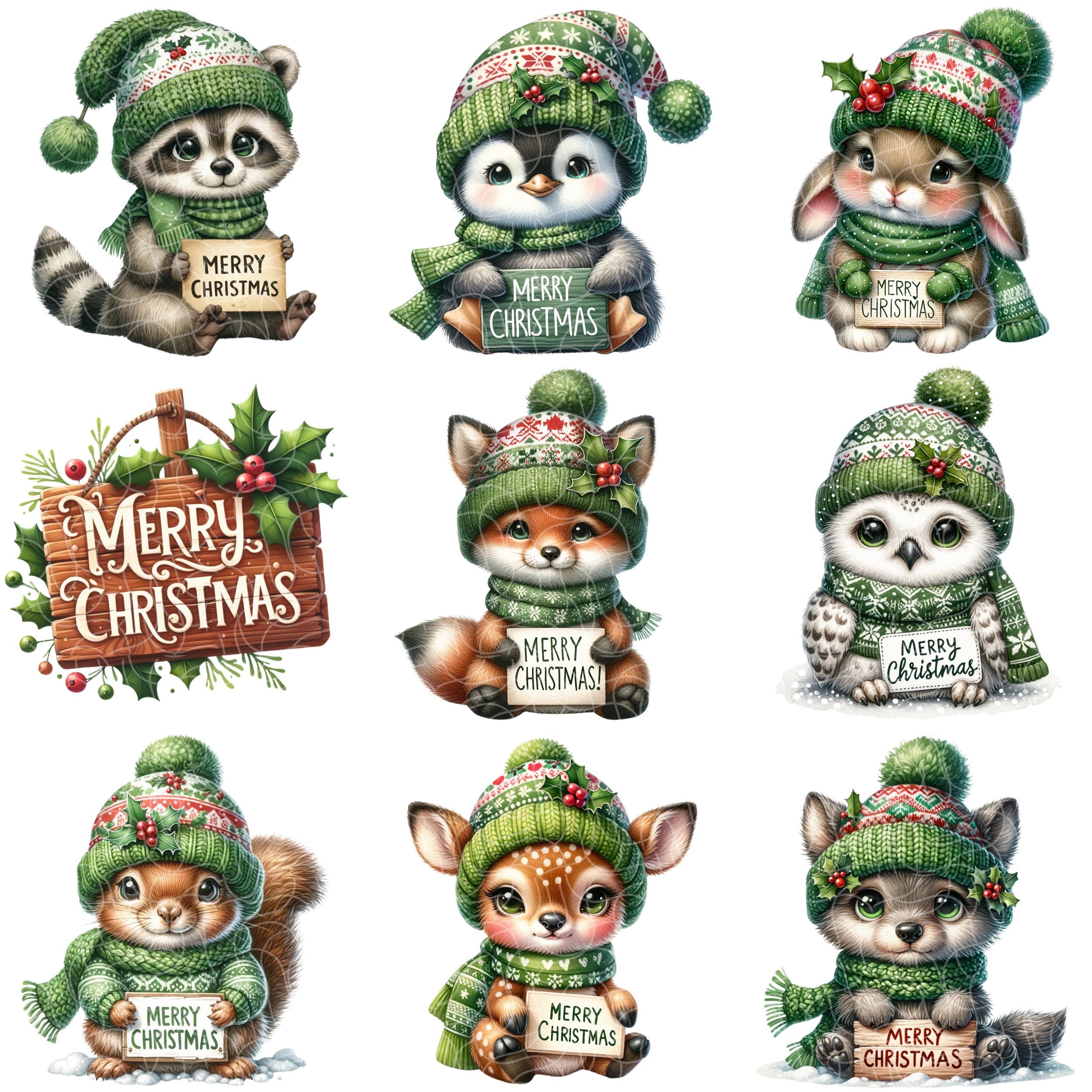 Winter Animals Clipart Bundle Christmas Owl Fox Deer Giraffe Panda PNG ...