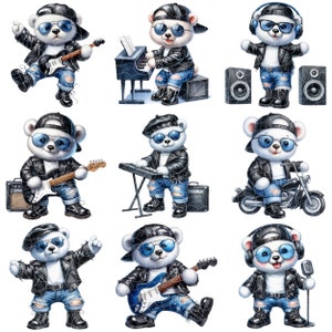 Whimsical Polar Bear Music Clipart - Guitar, Drums - Instant Download ...