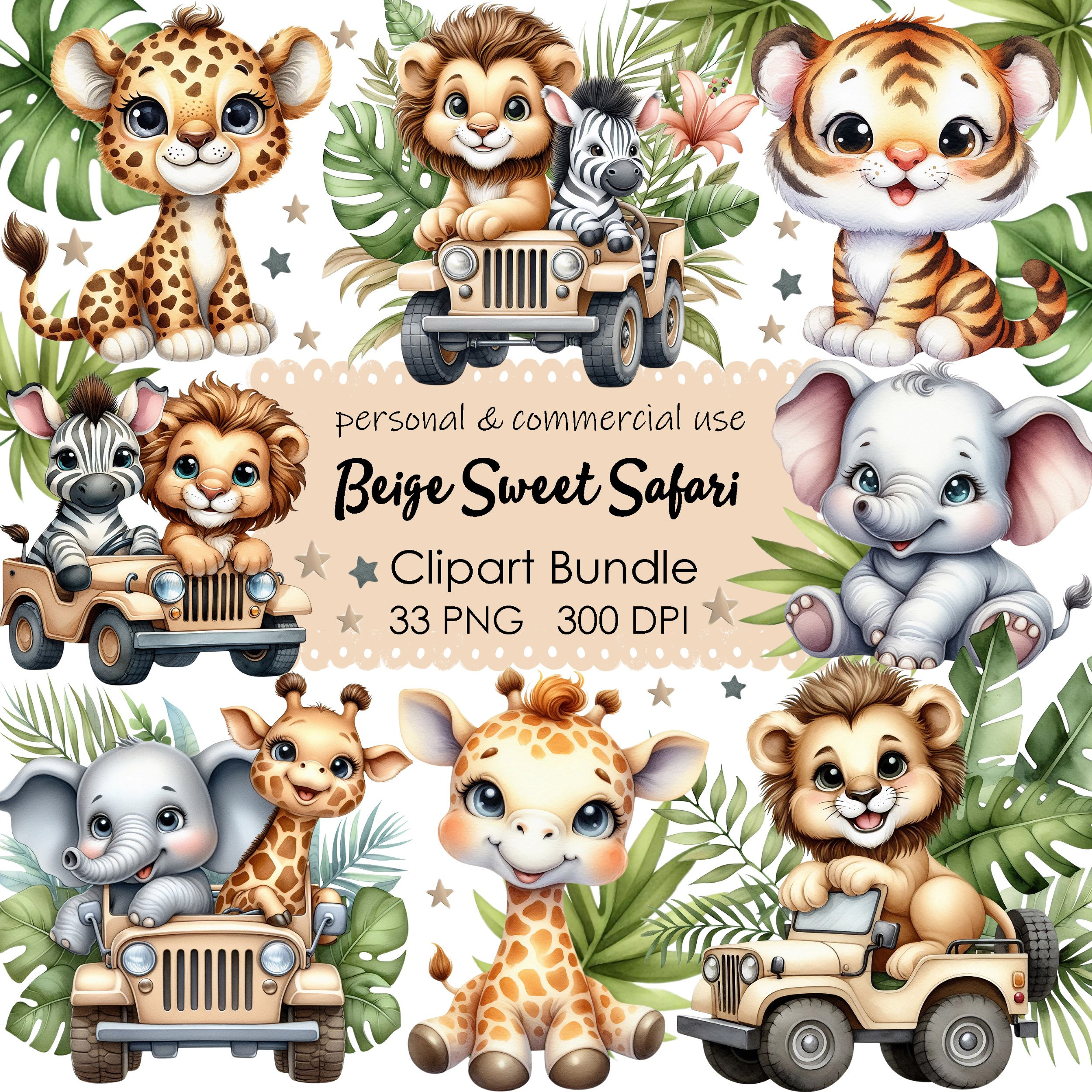 Watercolor Sweet Safari Clipart, Safari Clipart, Jungle Animals Png ...