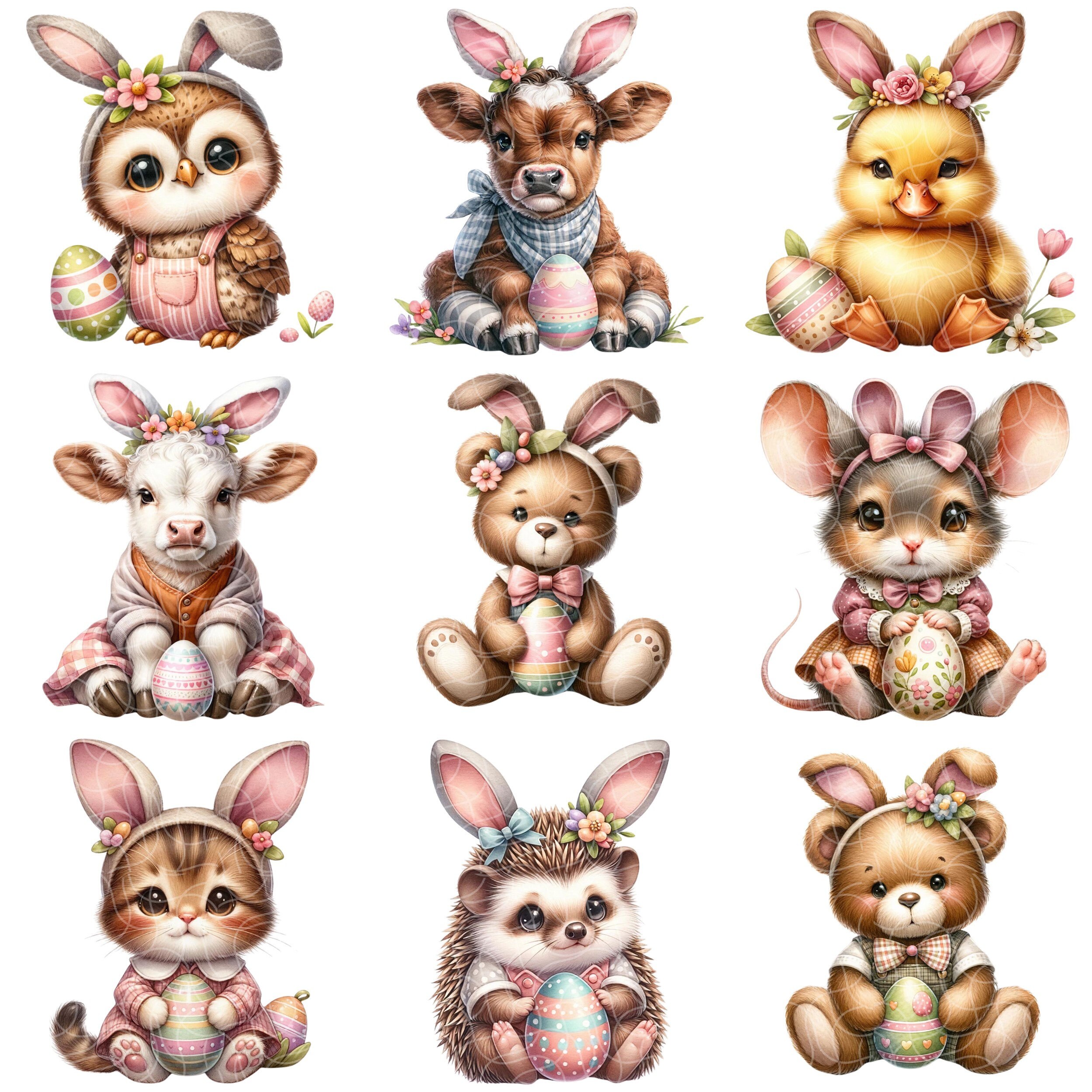 Cute Easter Animals Clipart PNG Bundle, Teddy Bear Fox Owl Bunny Mouse ...