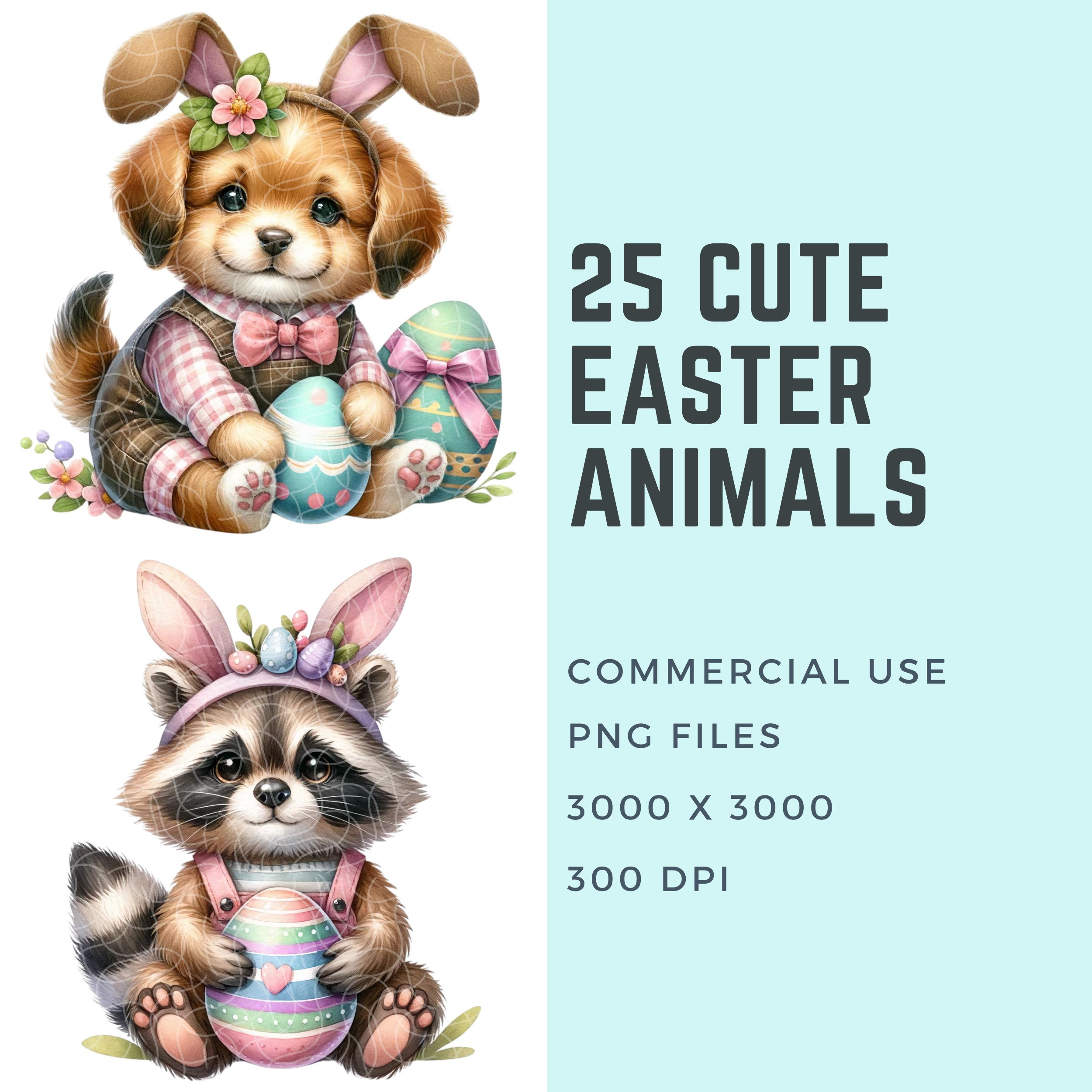 Cute Easter Animals Clipart PNG Bundle, Giraffe Lion Tiger Zebra Panda ...