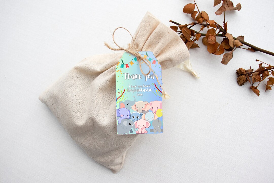 Thank You Tag Birthday Favor Tags for Boys Cute Elephant Animals Gift ...