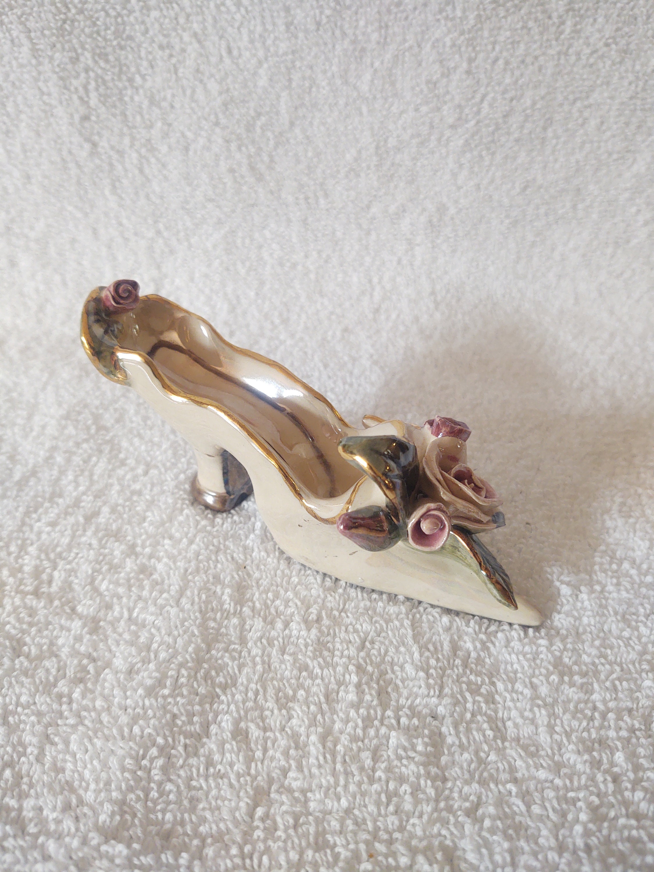 Vintage Porcelain Mini Shoe Figurine Beige With Pink Flowers - Etsy