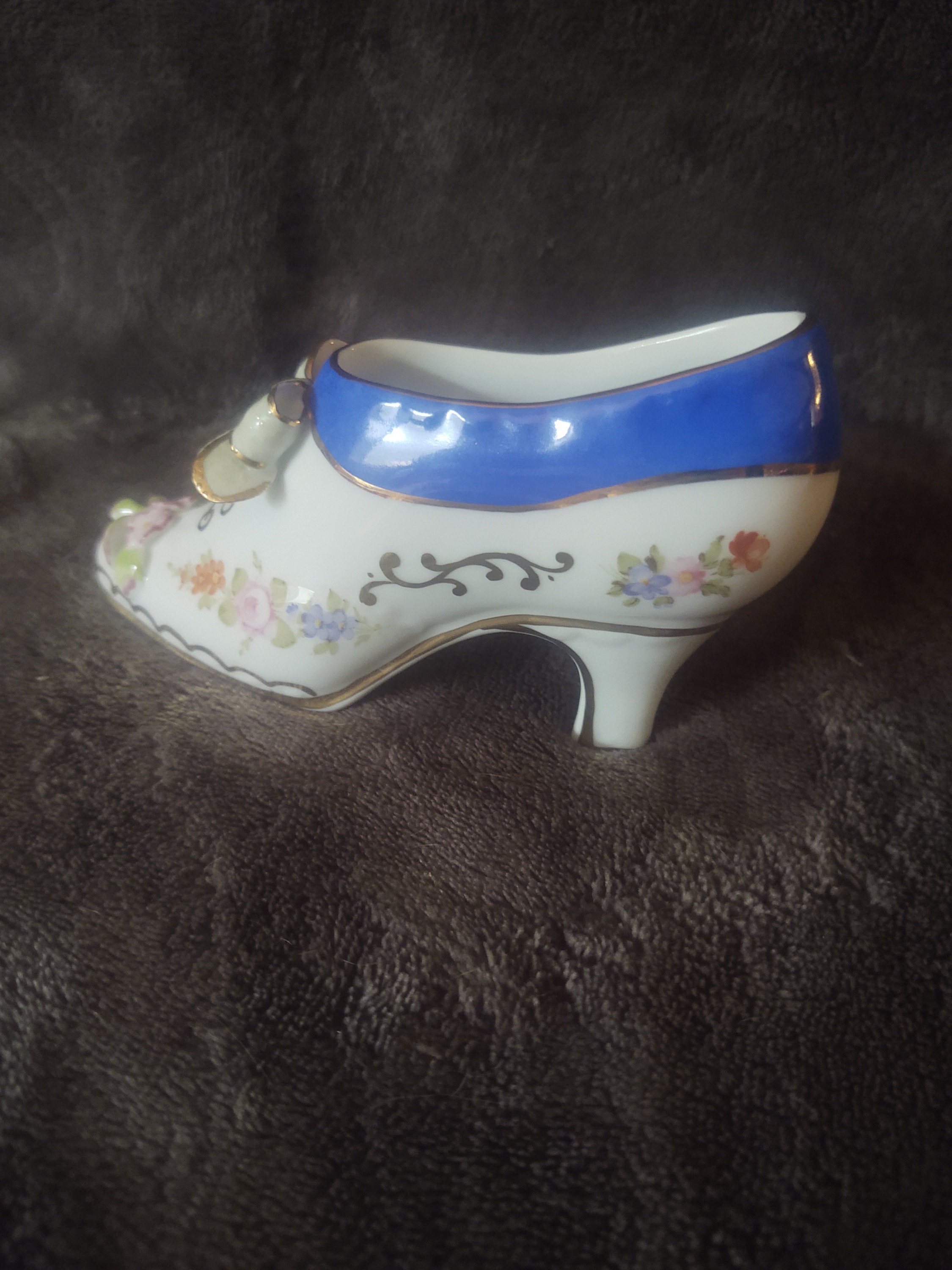 Beautiful Cracker Barrel Blue, White Floral High Heel Porcelain Shoe - Etsy