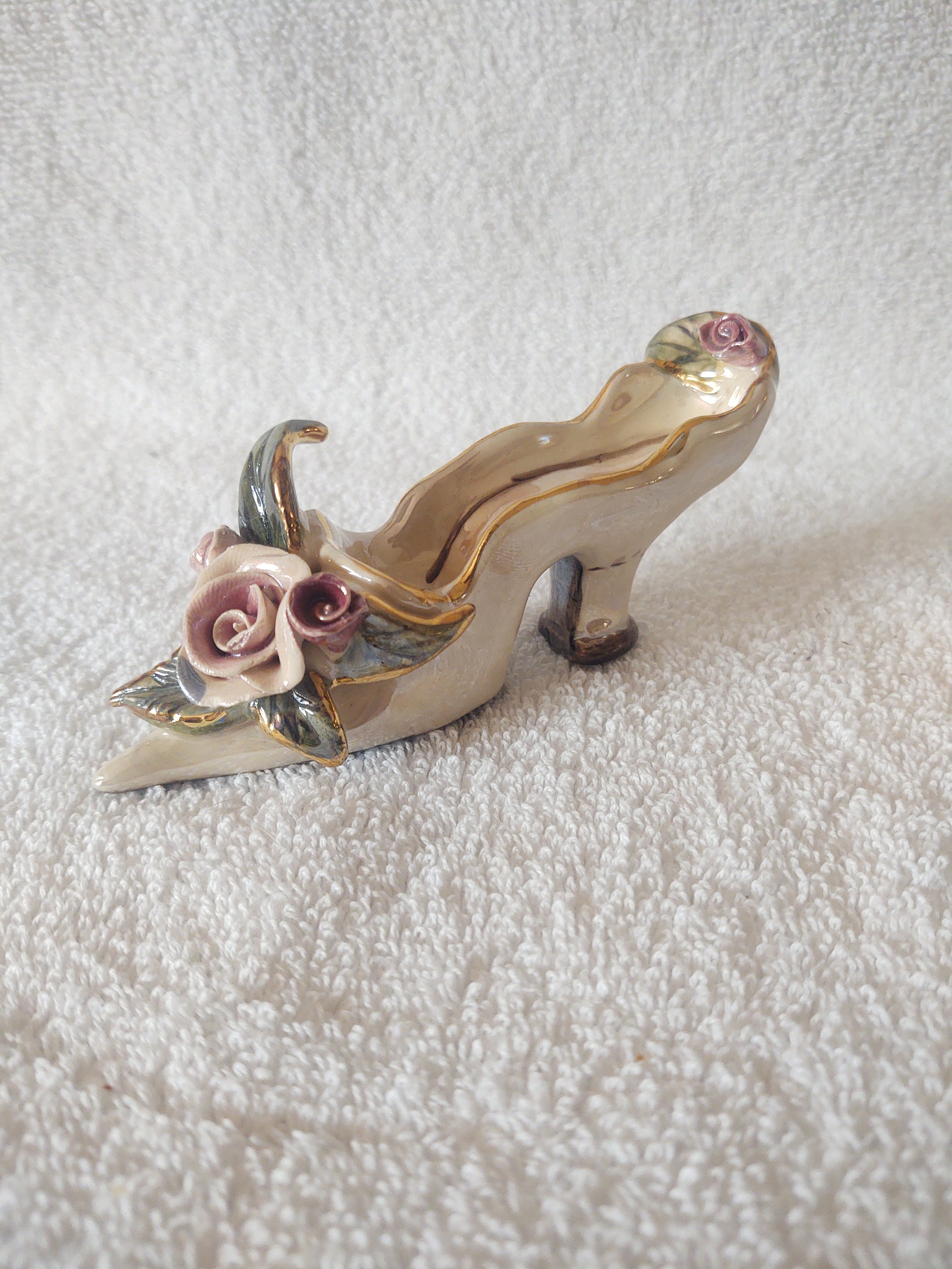 Vintage Porcelain Mini Shoe Figurine Beige With Pink Flowers - Etsy