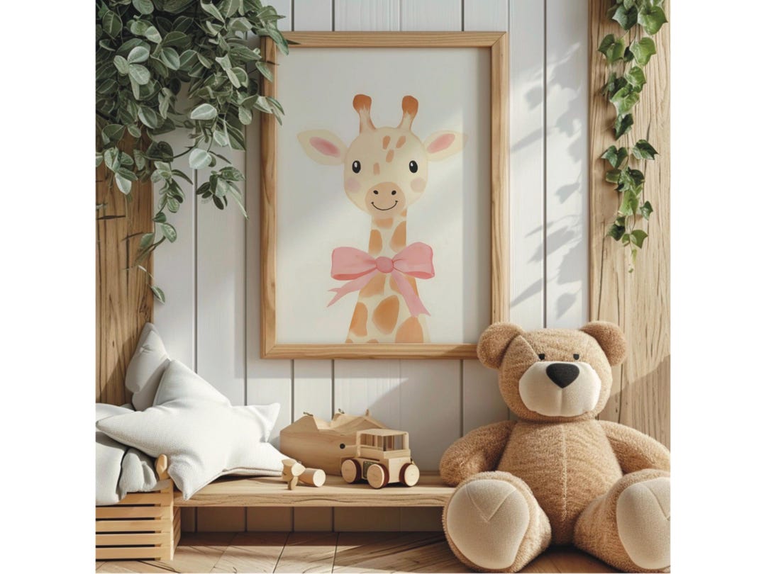 Giraffe With Bow Print, Pink Girls Room Decor, Whimsical Animal Art ...