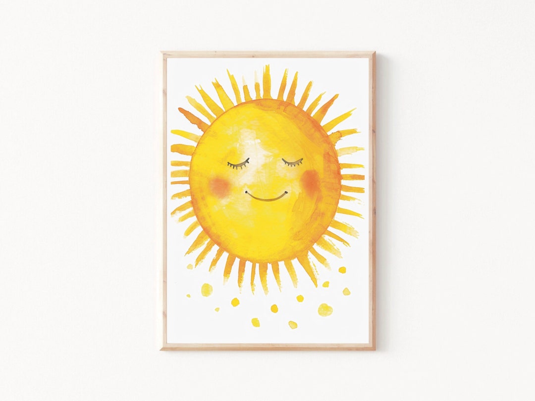 Watercolor Sun Wall Art, Watercolor Sunshine Prints, Boho Kids Room ...