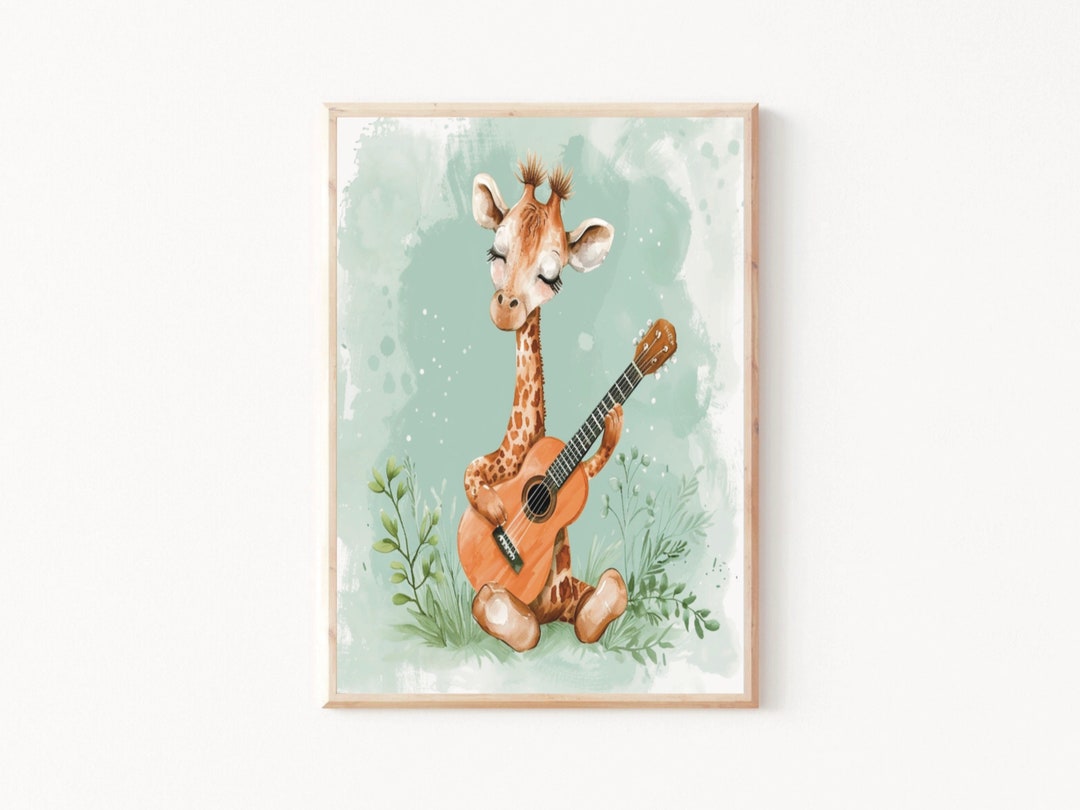 Baby Giraffe Plays Guitar Wall Art, Music Animal Nursery Print ...