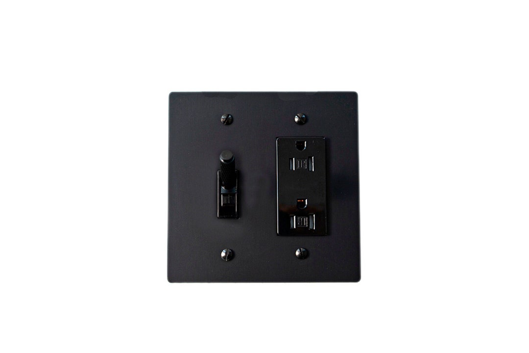Matte Black Brass Switch Plate With USB Duplex Outlet and Toggle Modern ...