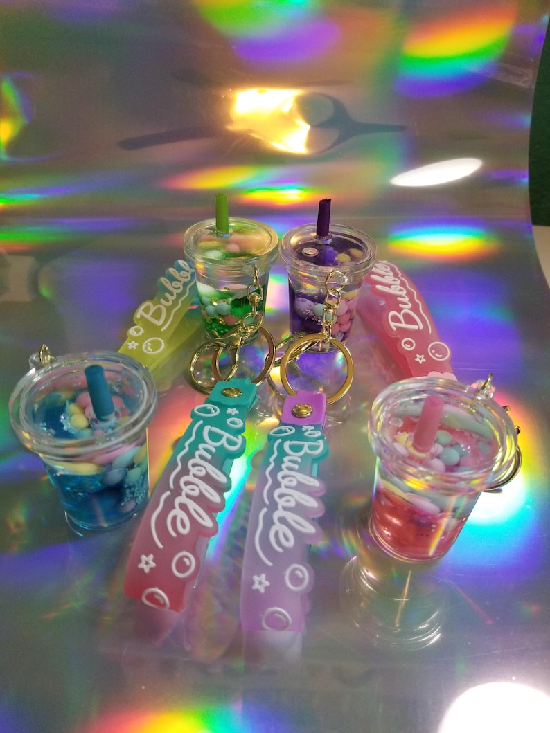 Personalized Boba Bubble Tea Drink Cup Liquid Confetti Keychain Fob ...