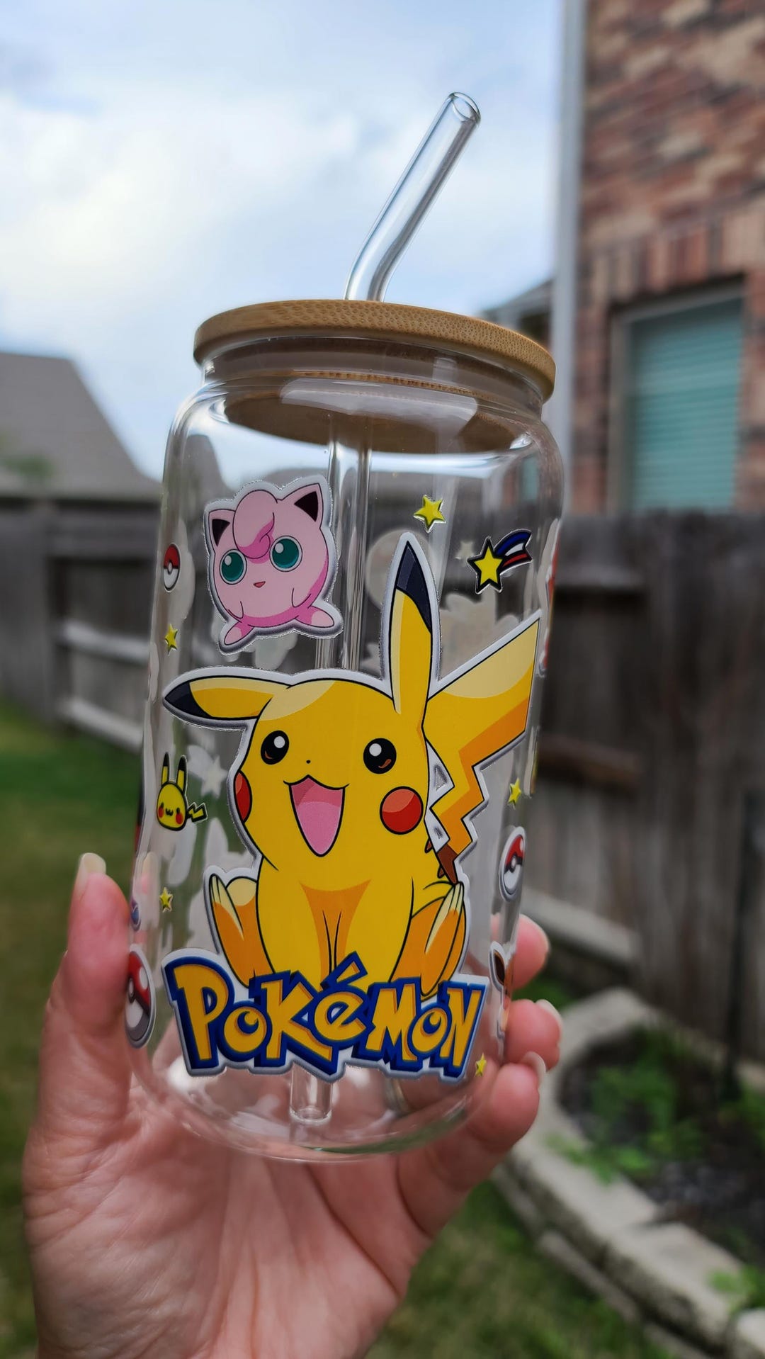 16 Oz. Pokemon B Glass Beer Can Cup Tumbler With Bamboo Lid and Glass ...