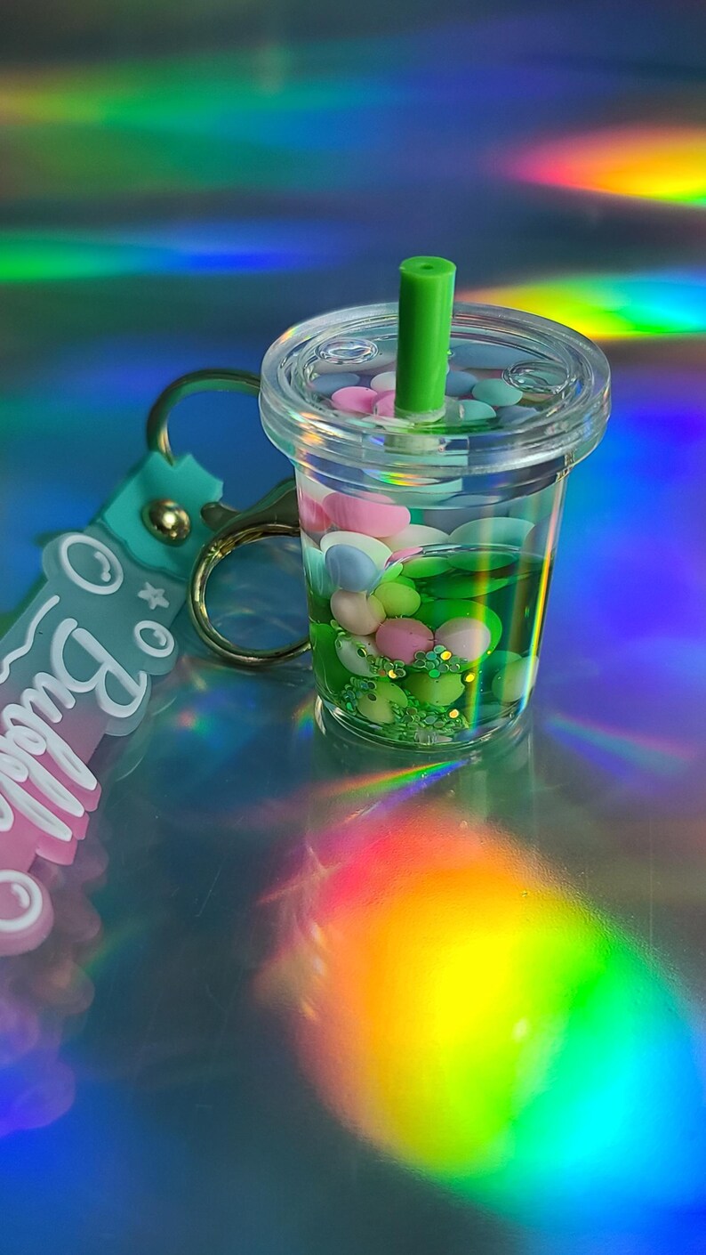 Personalized Boba Bubble Tea Drink Cup Liquid Confetti Keychain Fob ...