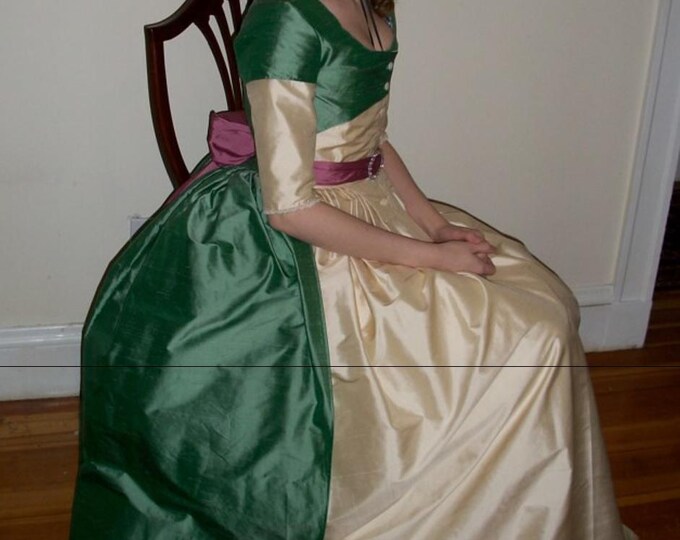 Green Silk Zone Front 18th Century Historic Costume Dress and Petticoat ...