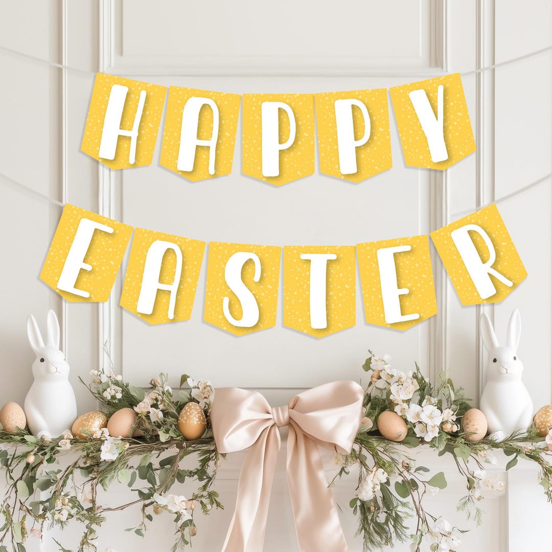 Easter Banner Printable- Yellow – "happy Easter" or "hoppy Easter ...
