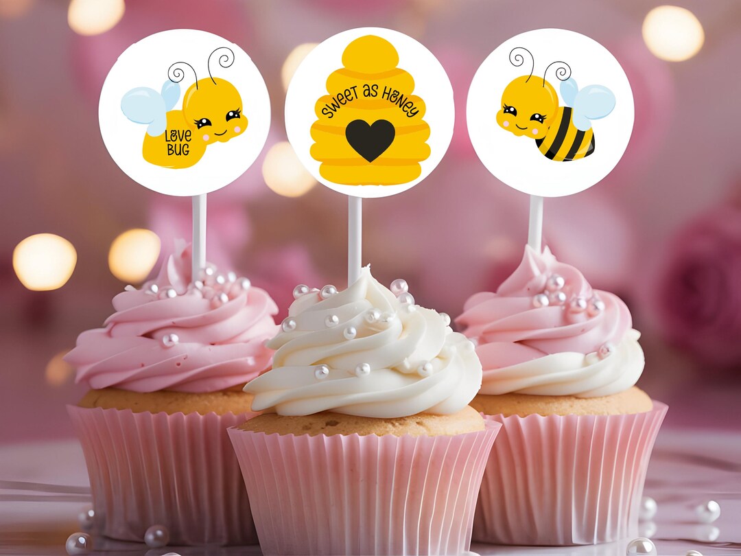Bee-themed Cupcake Toppers Printable – Valentine’s Day Digital Download ...