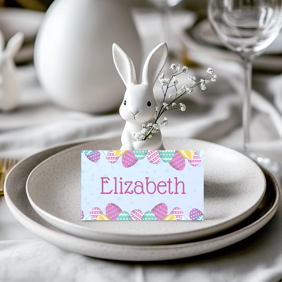 Easter Place Cards Printable (edit in Canva) – Cute Pastel Blue Design ...