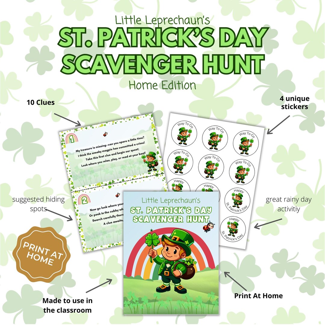 Little Leprechaun's Scavenger Hunt, St. Patrick's Day Treasure Hunt for ...