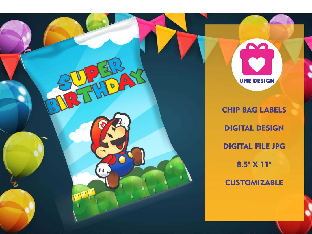 Super Mario Chip Bag Labels Mario Party Treats Mario Party Favors Chip ...