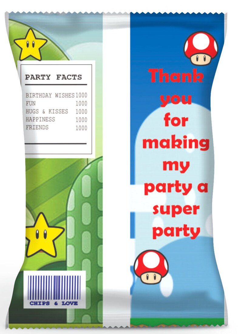 Super Mario Chip Bag Labels Mario Party Treats Mario Party Favors Chip ...
