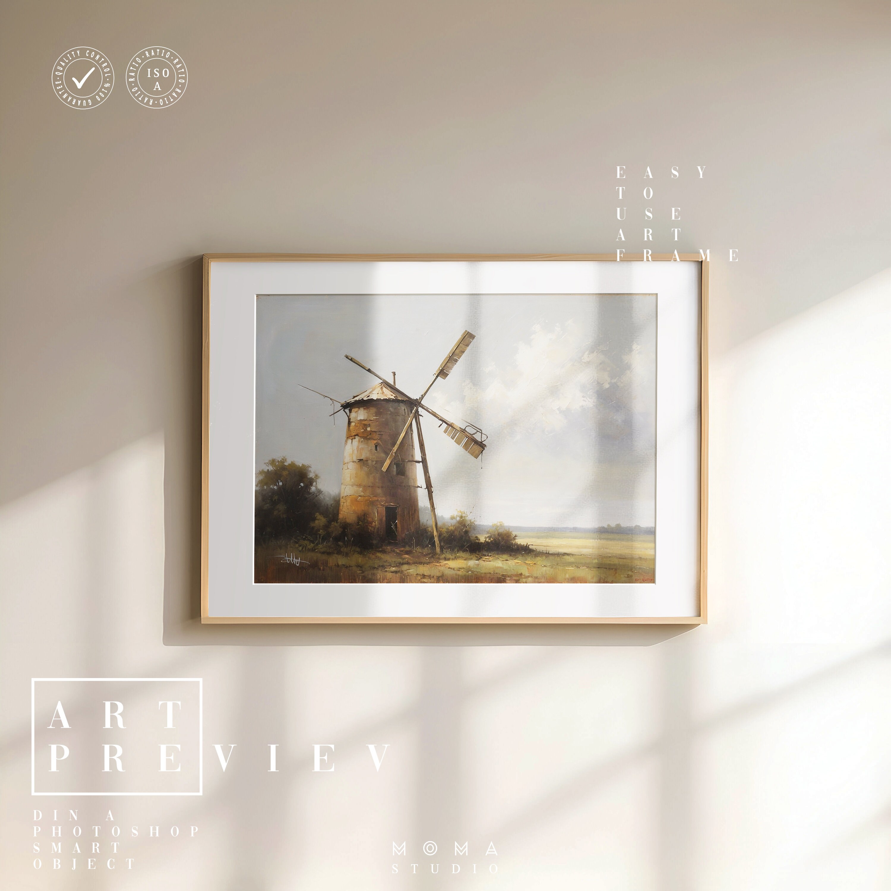 Din A Horizontal Wood Frame Mockup Psd Template Hanging on White Wall ...