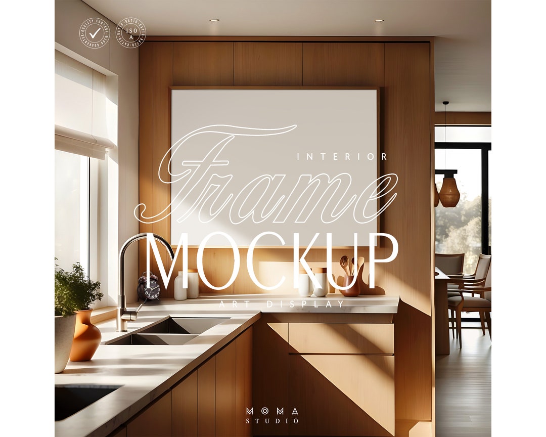 Din A Horizontal Wood Frame Mockup Psd Template Hanging on Beije Wall ...