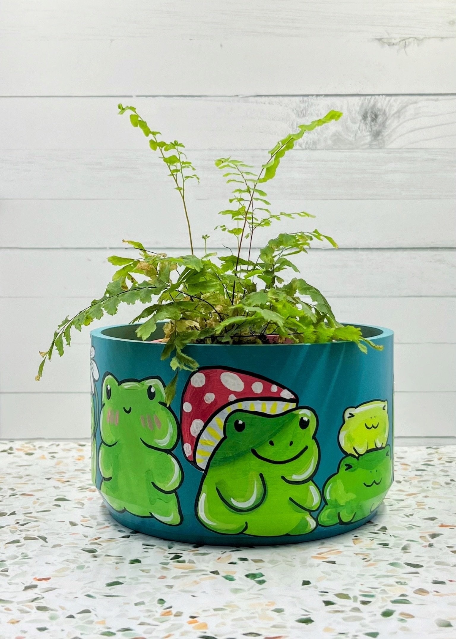6in Planter Cute Frogs Pattern Hand Painted Draining Plant Pot Chonky ...
