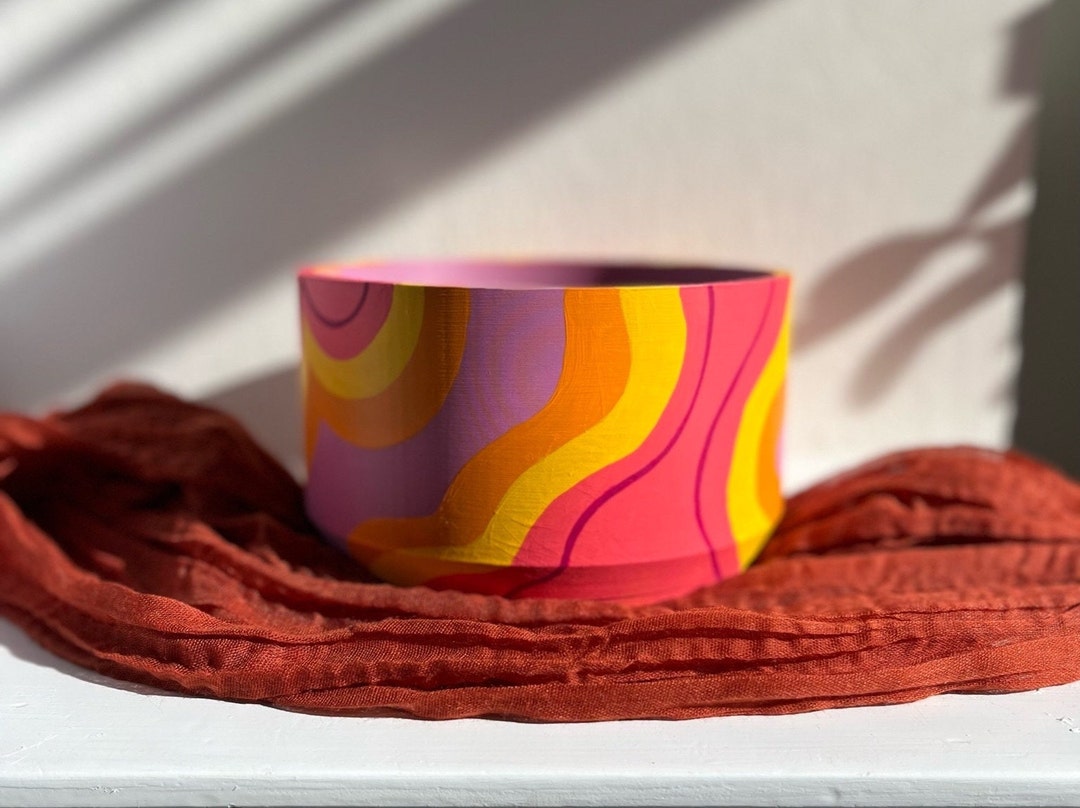 Hand-painted Retro 6in Planter: Lemonade Swirl Design - Etsy