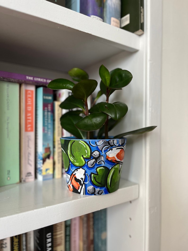 Koi Fish Decor 5 Inch Planter Hand-painted Design Koi Fish Gift Koi ...