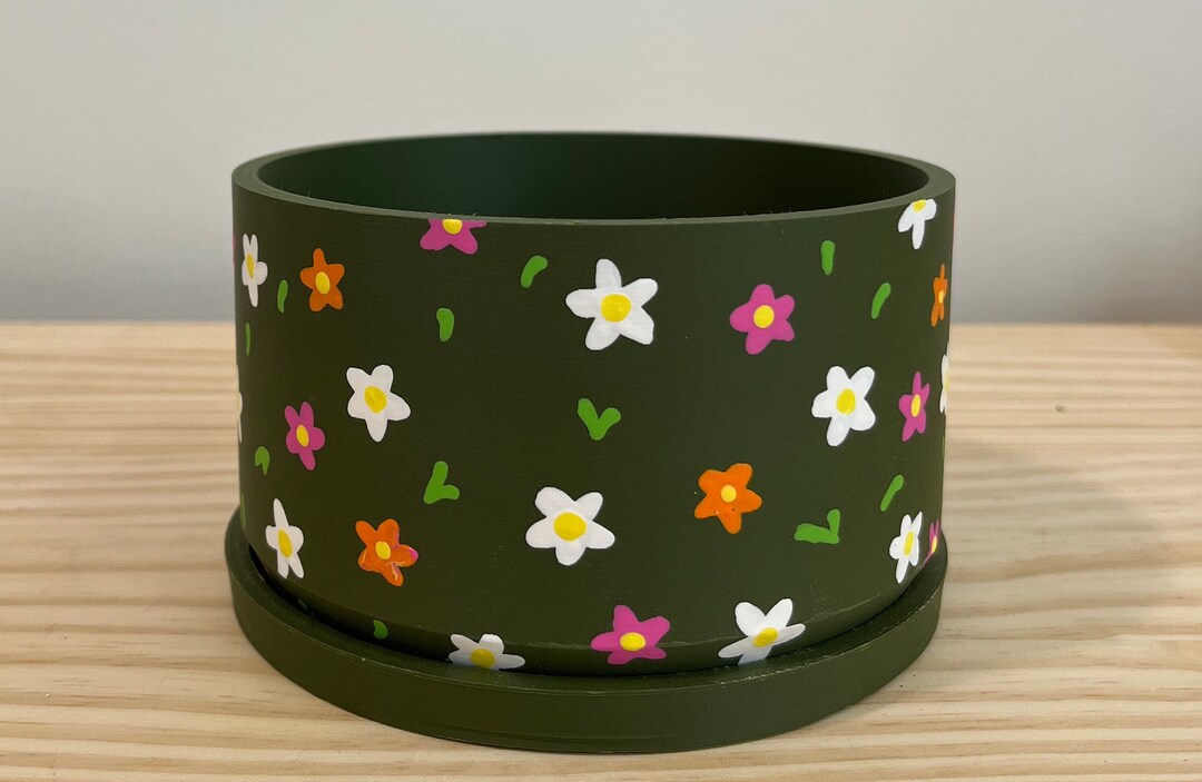 Shallow Plant Pot | Retro Draining Flower Pot | 5 Inch Plant Pot | With ...