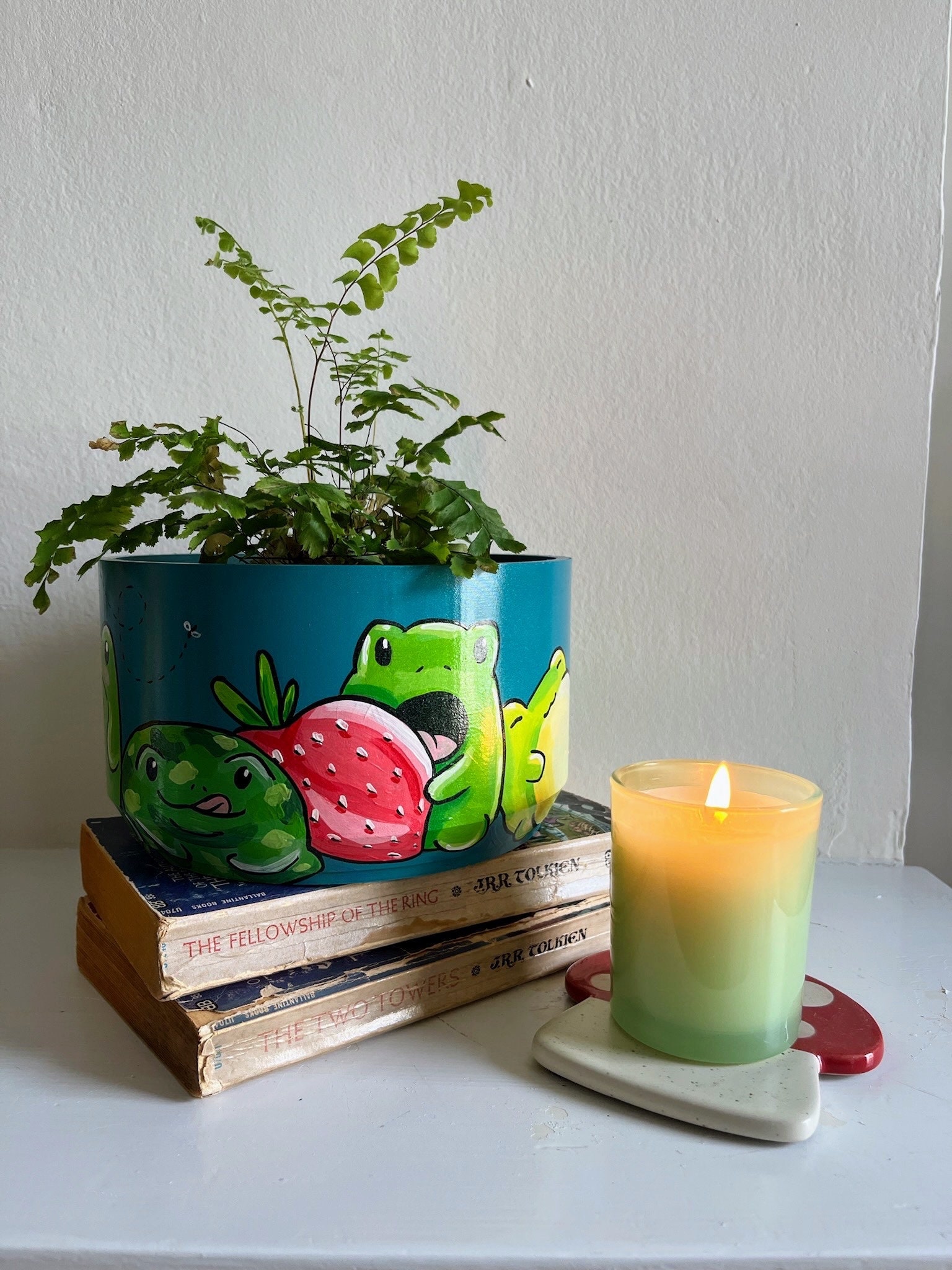 6in Planter Cute Frogs Pattern Hand Painted Draining Plant Pot Chonky ...