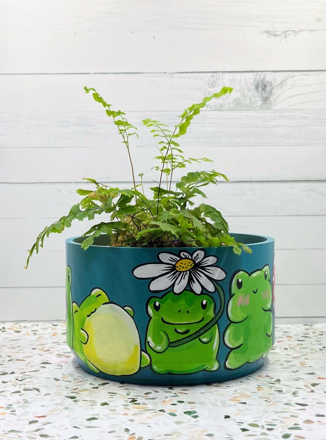 6in Planter | Cute Frogs Pattern | Hand Painted Draining Plant Pot ...