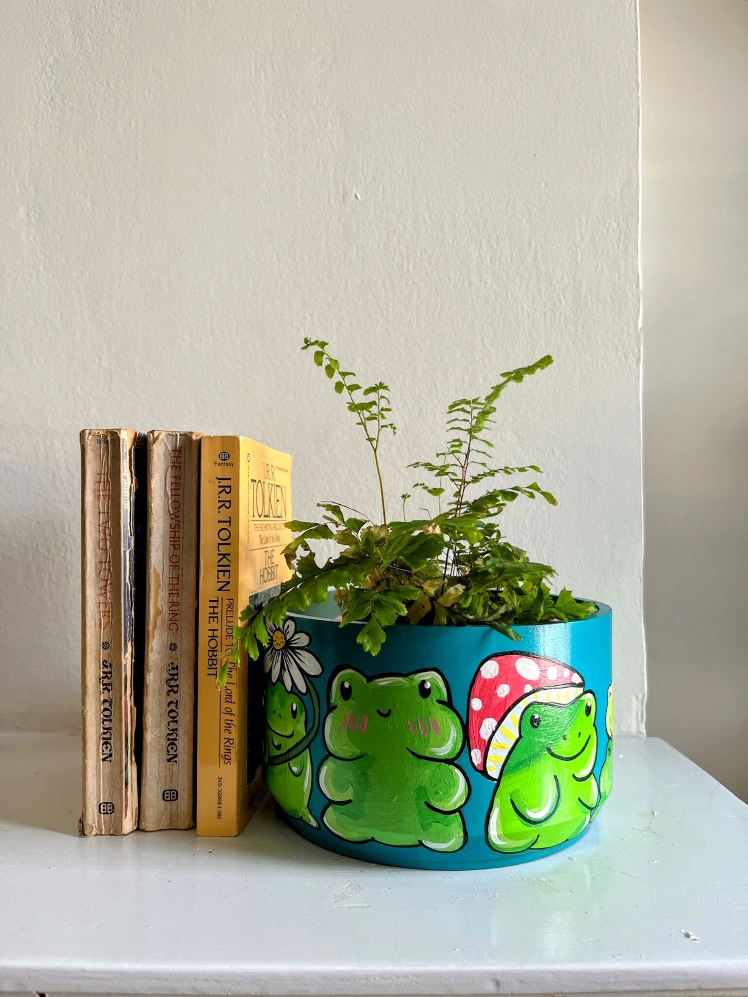 6in Planter Cute Frogs Pattern Hand Painted Draining Plant Pot Chonky ...