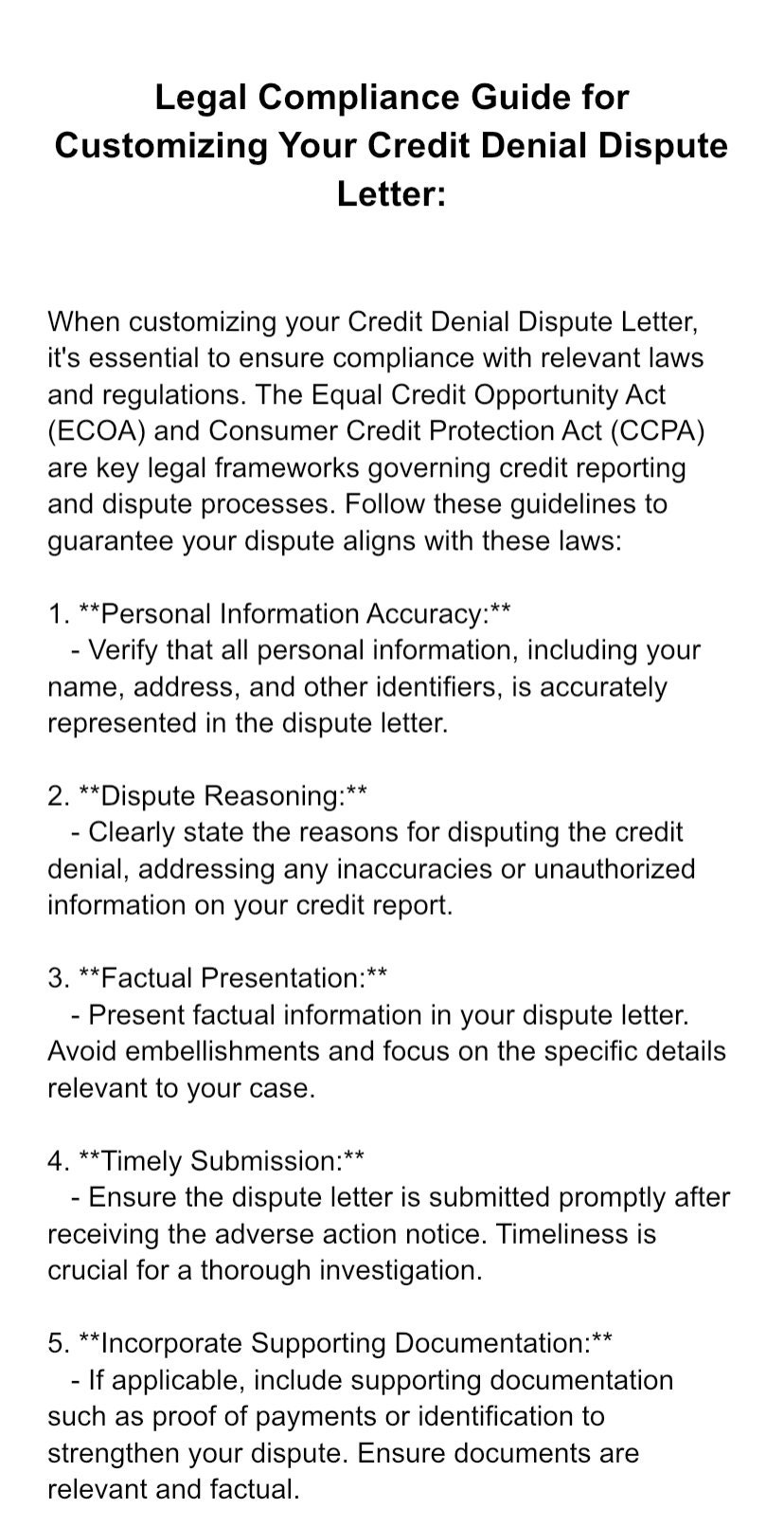 Credit Denial Dispute Letter Template Customizable & Law-compliant ...