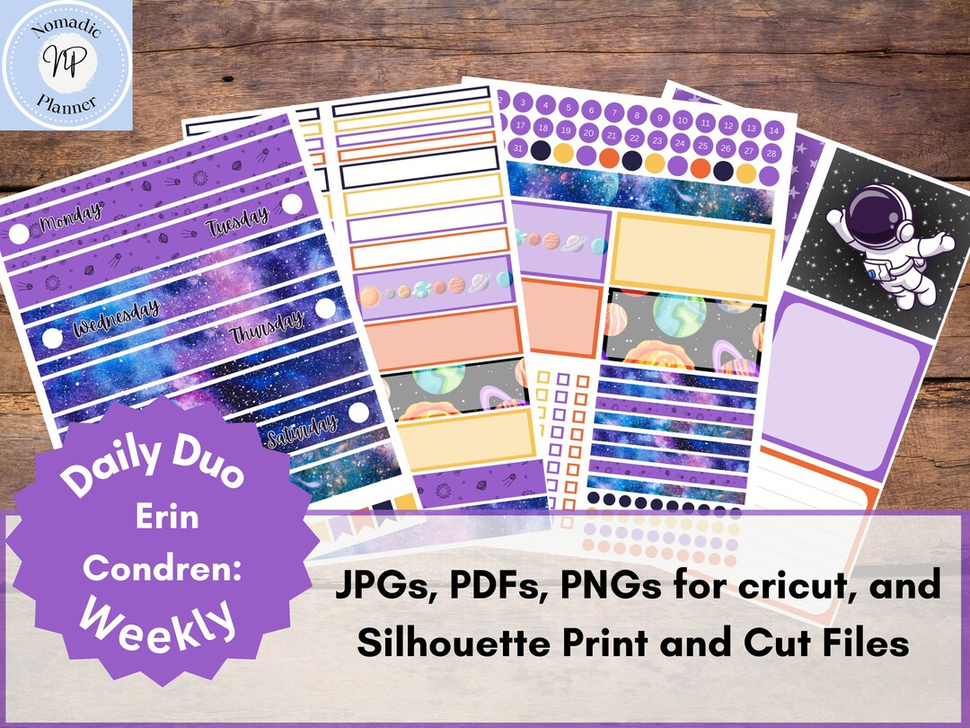 Space-themed Daily Duo Printable Planner Kit, 7x9.25 Erin Condren Daily ...