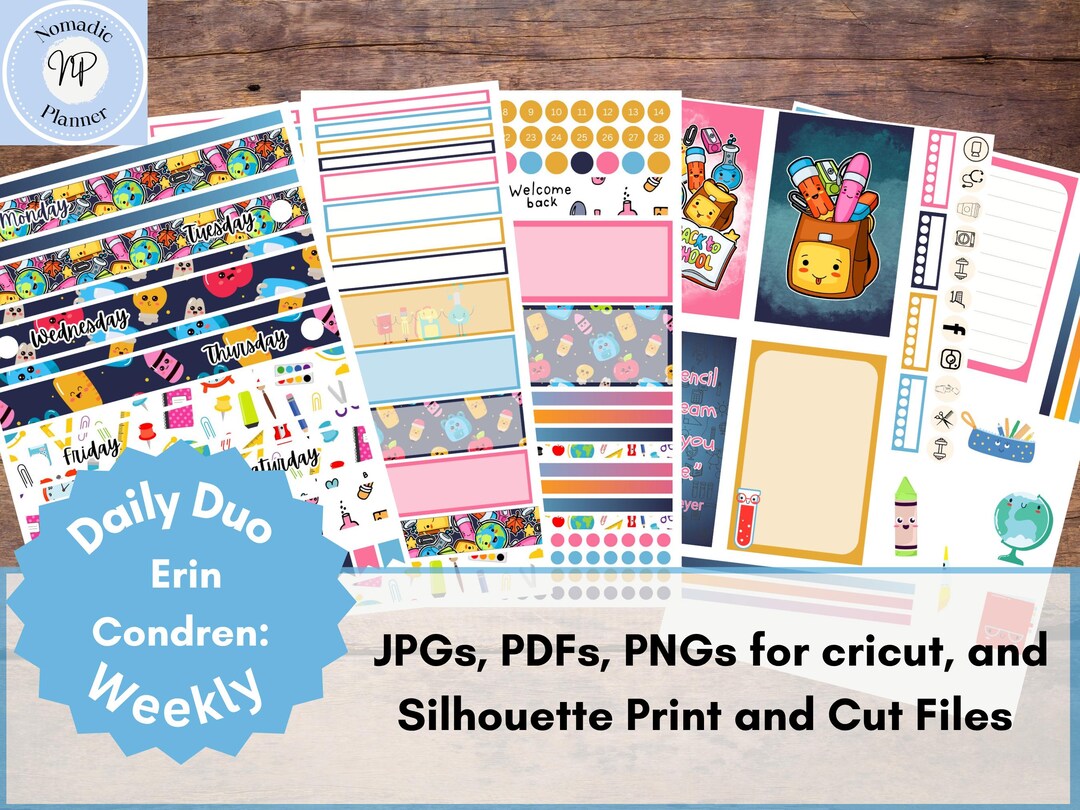 Back to School Planner Kit: 7"x9.25" Daily Duo Stickers (digital ...