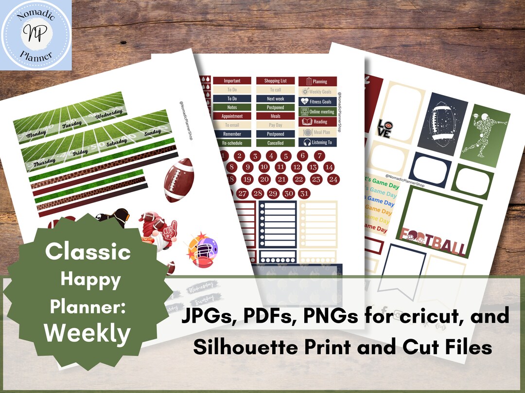 Football Weekly Printable Classic Happy Planner Kit, Erin Condren Life ...