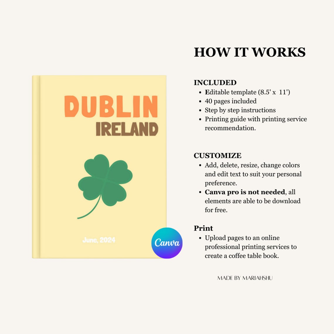 Ireland Travel Book Template| Coffee Table Photo Book, Personalize ...