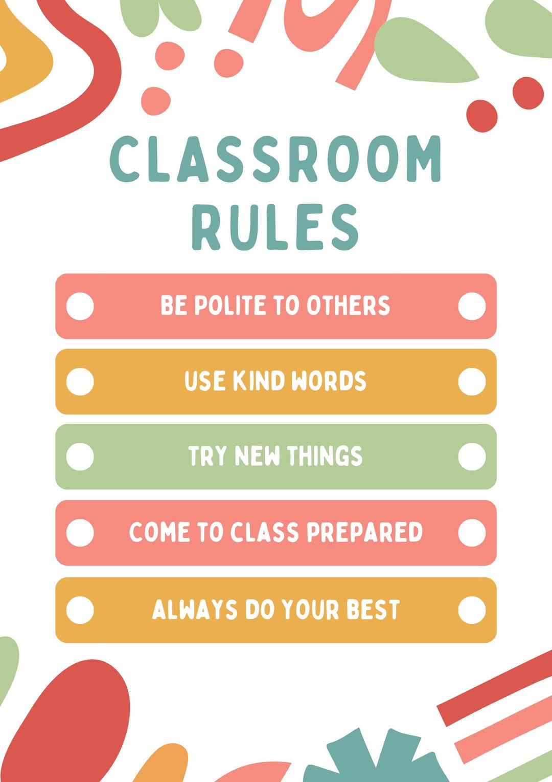 Classroom Rules Printables, Pack of 5, Colourful, Cute, Great for ...