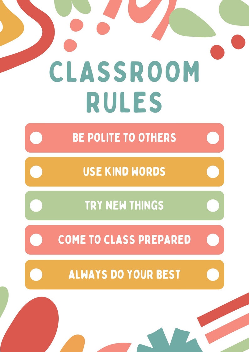 Classroom Rules Printables, Pack of 5, Colourful, Cute, Great for ...