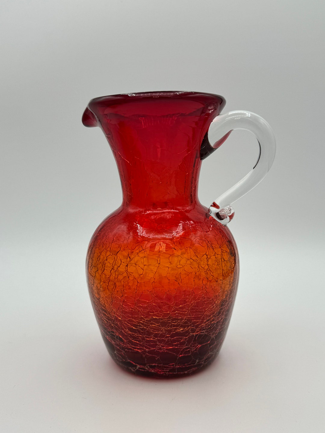MCM Crackle Glass Pitcher Vase Red Orange 6.5 - Etsy