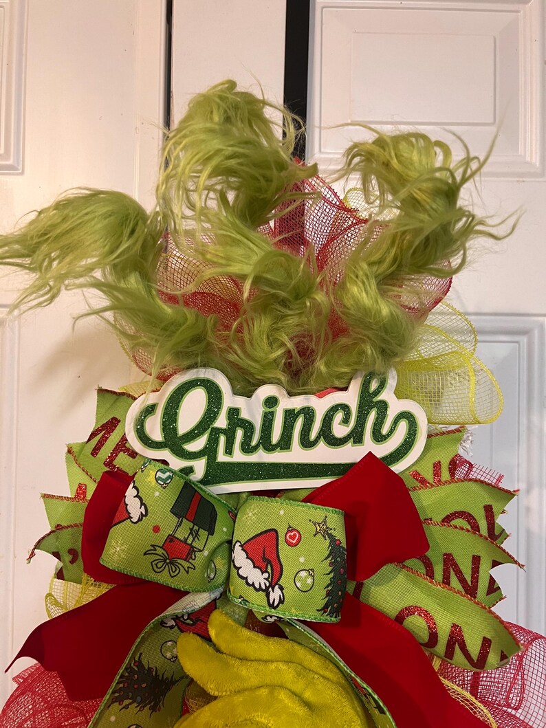 Green Christmas Monster, Elf Swag/doorhanger, Grumpy Christmas With Fuzzy Hand and Ornament - Etsy