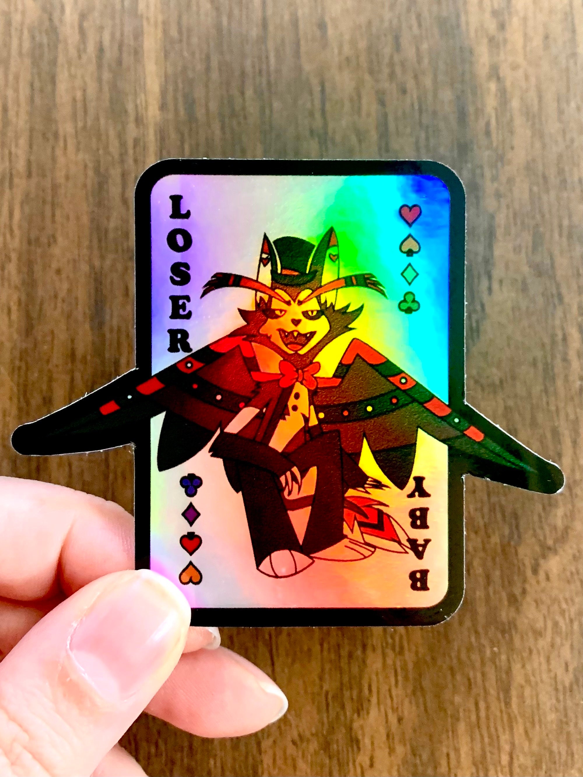 Holographic Loser Baby Playing Card Husk Sticker Hazbin Hotel - Etsy