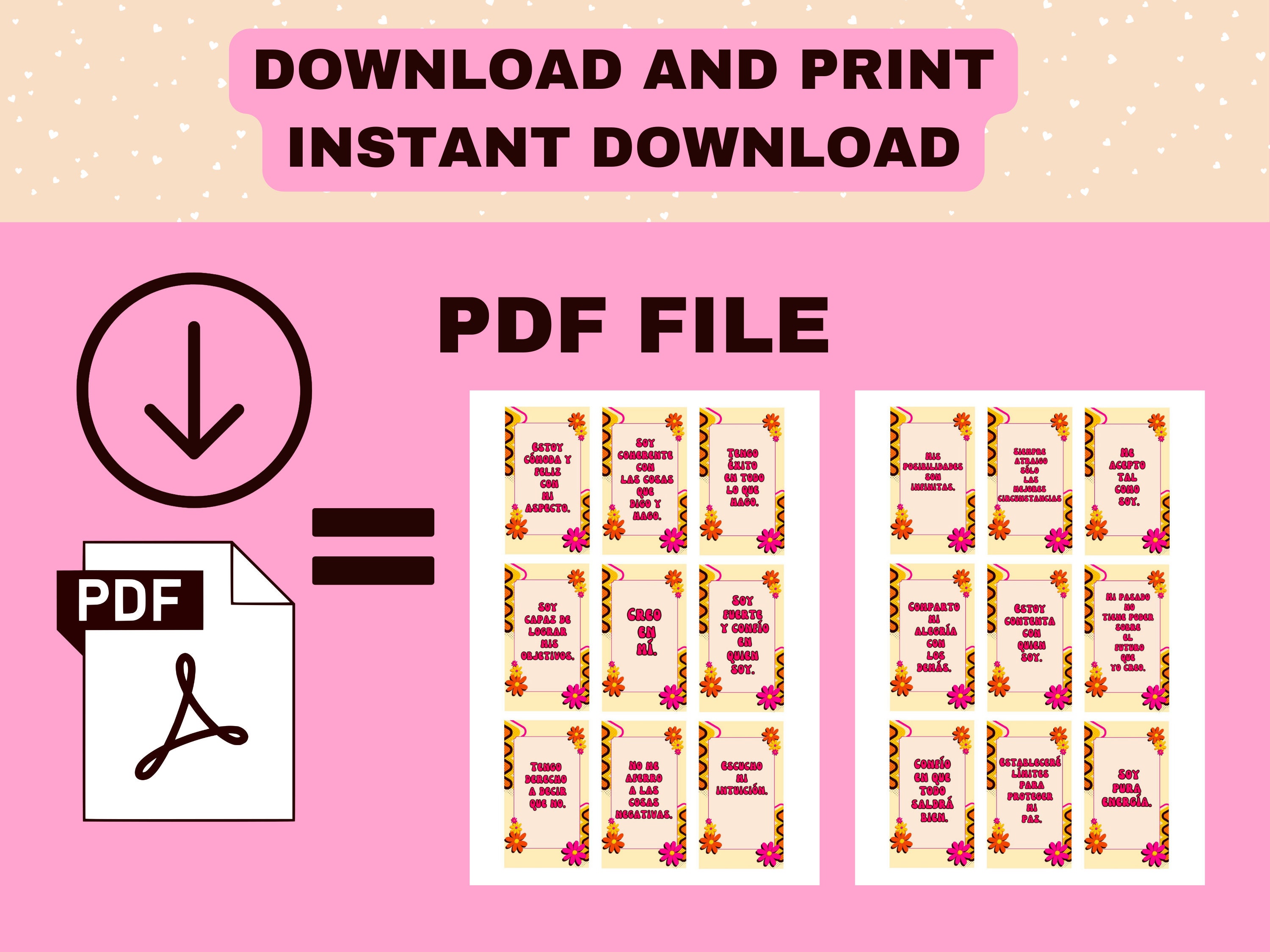 Printable Positive Affirmation Cards in Spanish / Set of 30 Affirmation ...