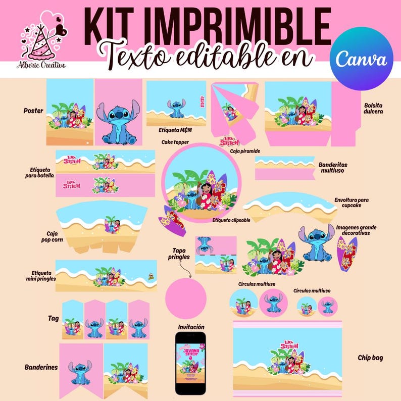 Lilo and Stitch Party Kit, Editable Invitation (canva) - Etsy